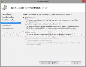 Non-Authoritative Restore of System State Backup in Windows Server 2012 R2