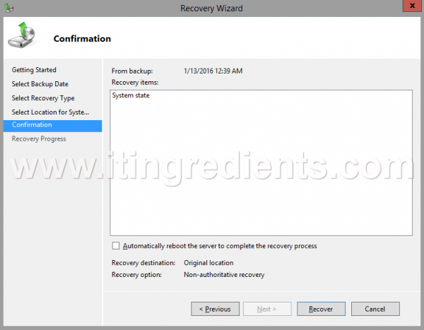 Non-Authoritative Restore of System State Backup in Windows Server 2012 R2