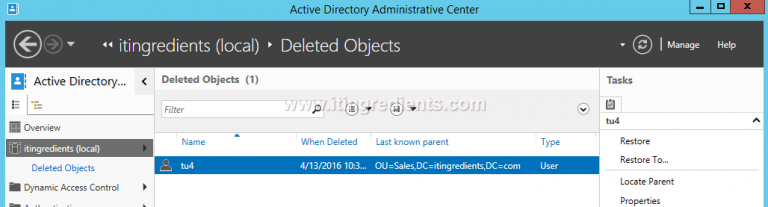 How to Restore AD Object using Active Directory Recycle Bin