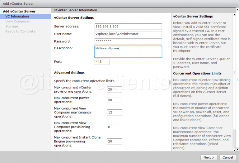Add vCenter Server and VMWare View Composer in Horizon Connection ...