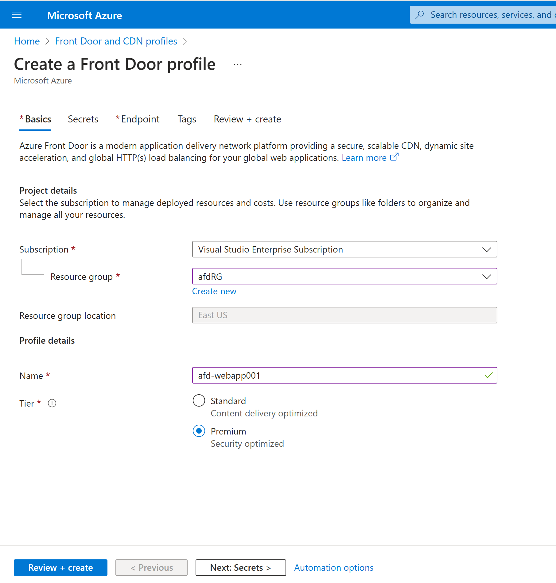 step by step approach to configure Azure Front Door